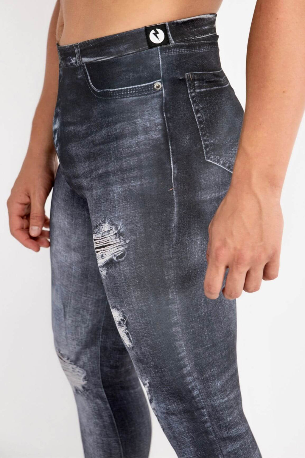 Black Jean Johnny Men's Leggings | Denim Print | Kapow Meggings